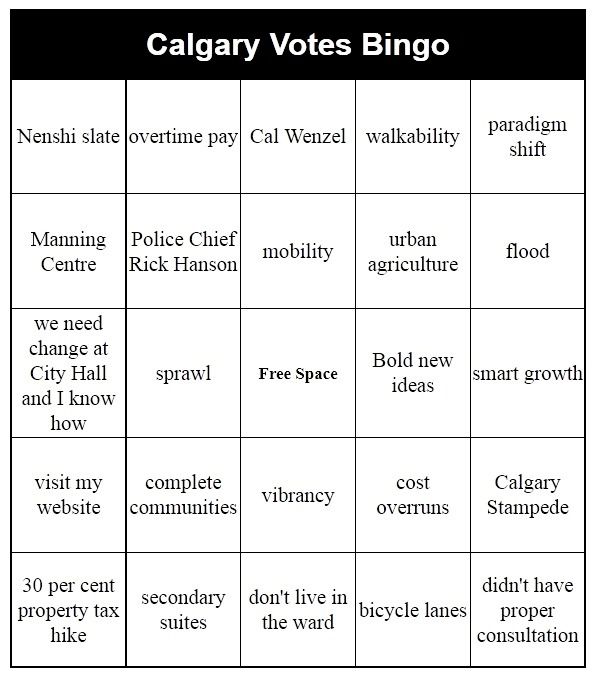 Calgary Votes candidate forum bingo! Under the N... | Calgary Herald