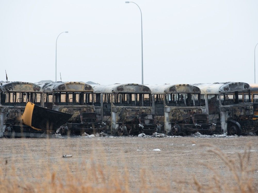 Six buses burn in suspected northeast Calgary arson | Calgary Herald