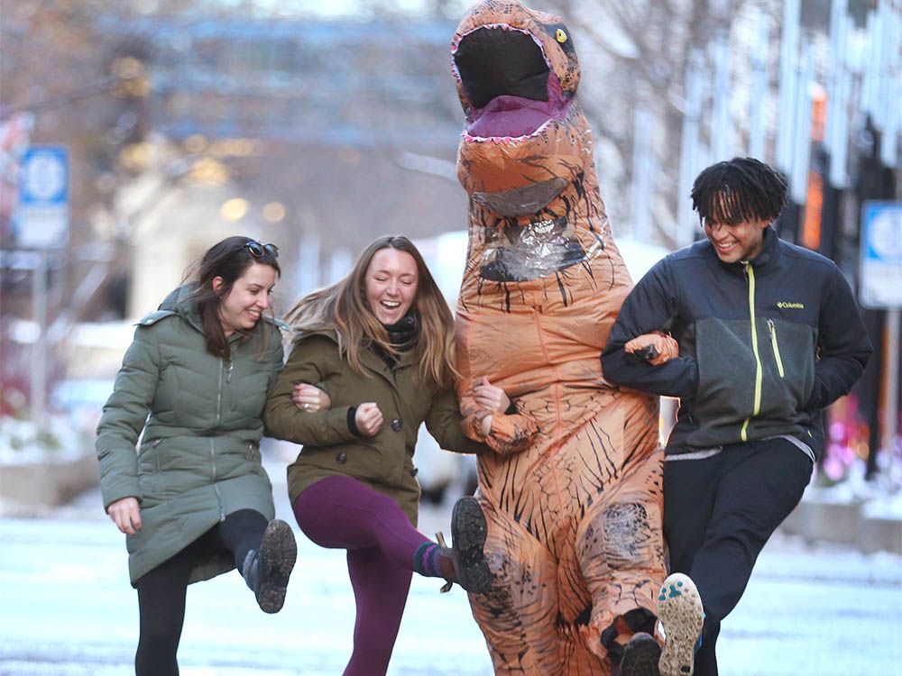 Calgary man takes on dancing dino role to raise funds for sick wife ...