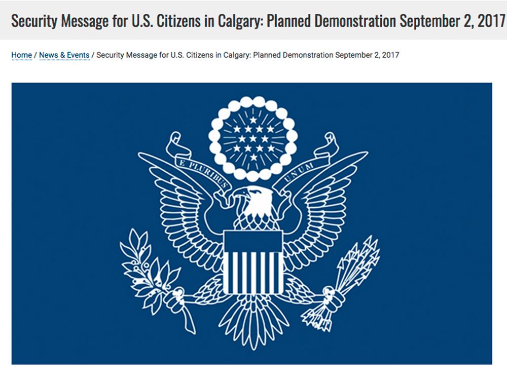 Opposing Calgary protests lead to U.S. consulate warning | Calgary Herald