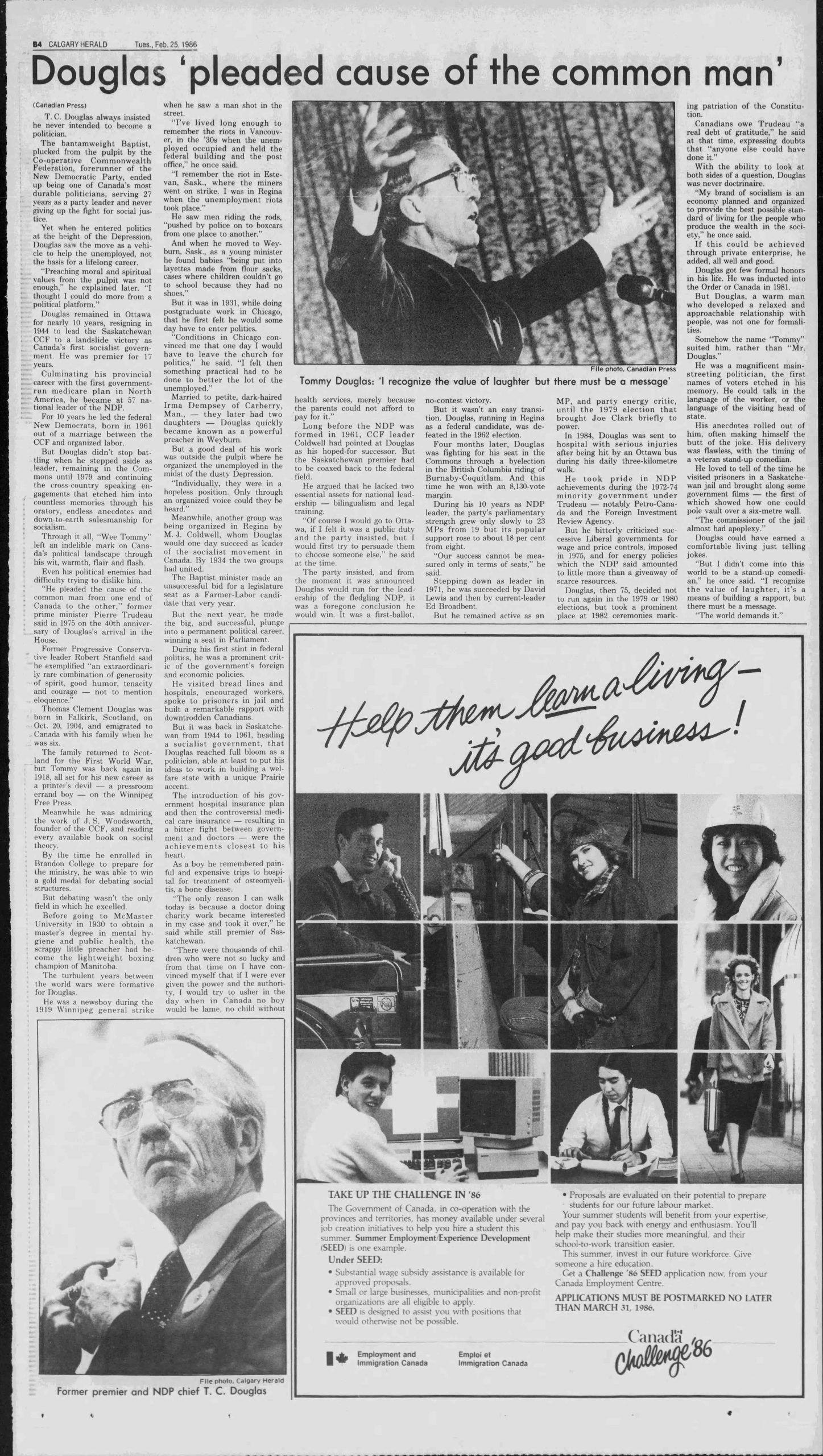 Tommy Douglas was one of Canada's greatest citizens | Calgary Herald