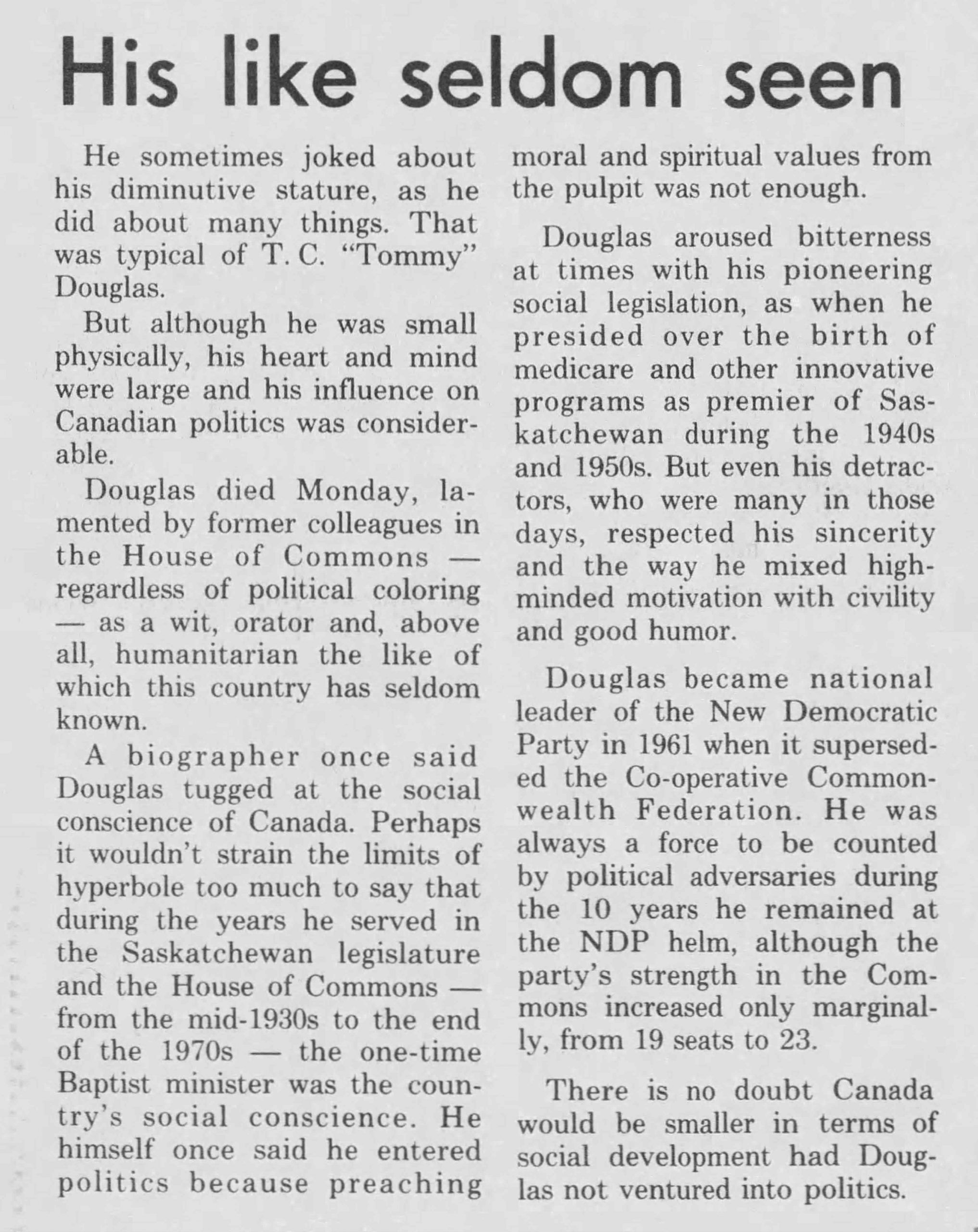 Tommy Douglas was one of Canada's greatest citizens | Calgary Herald