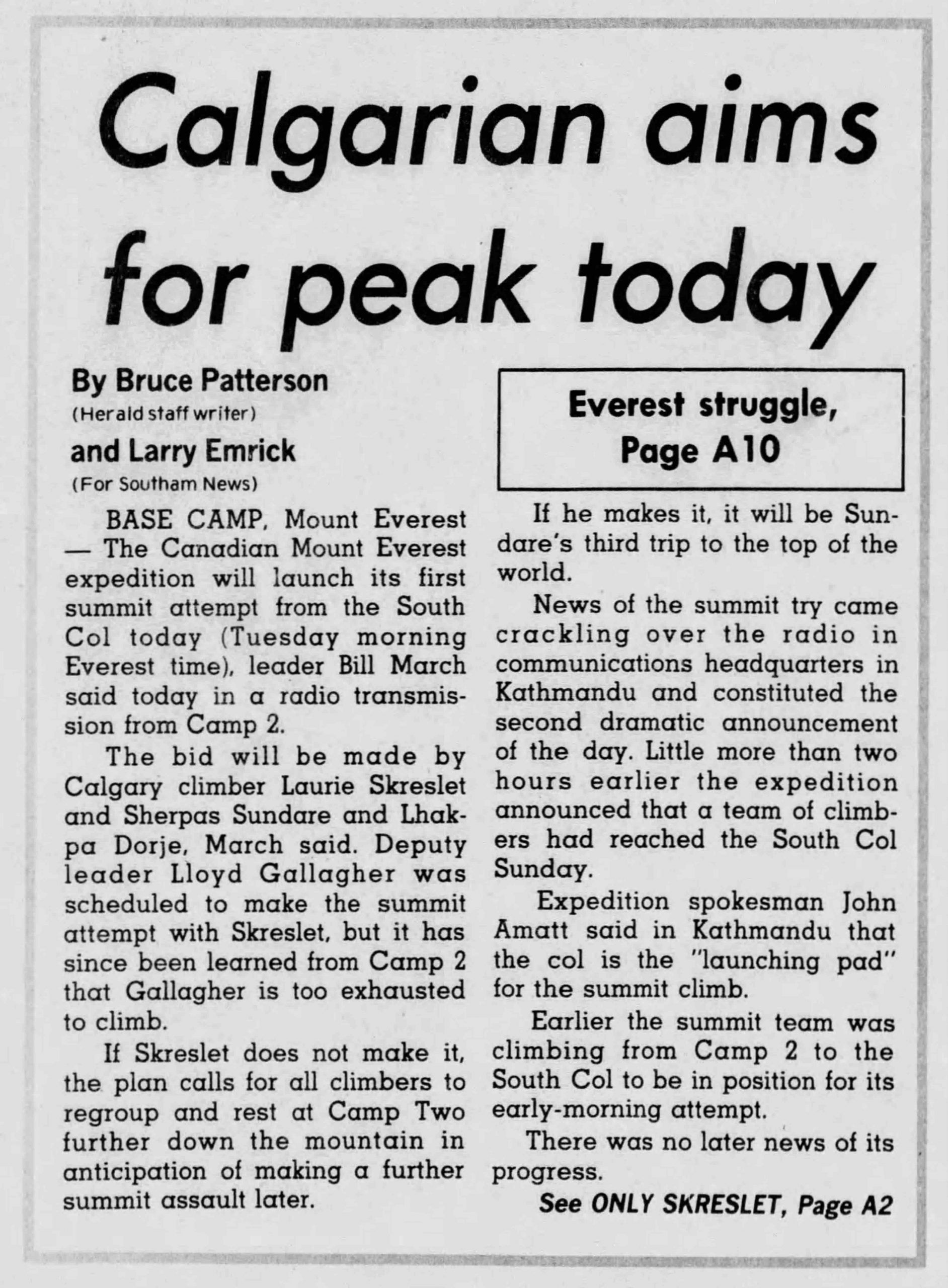 First Canadian summits Everest 42 years ago this month | Calgary Herald