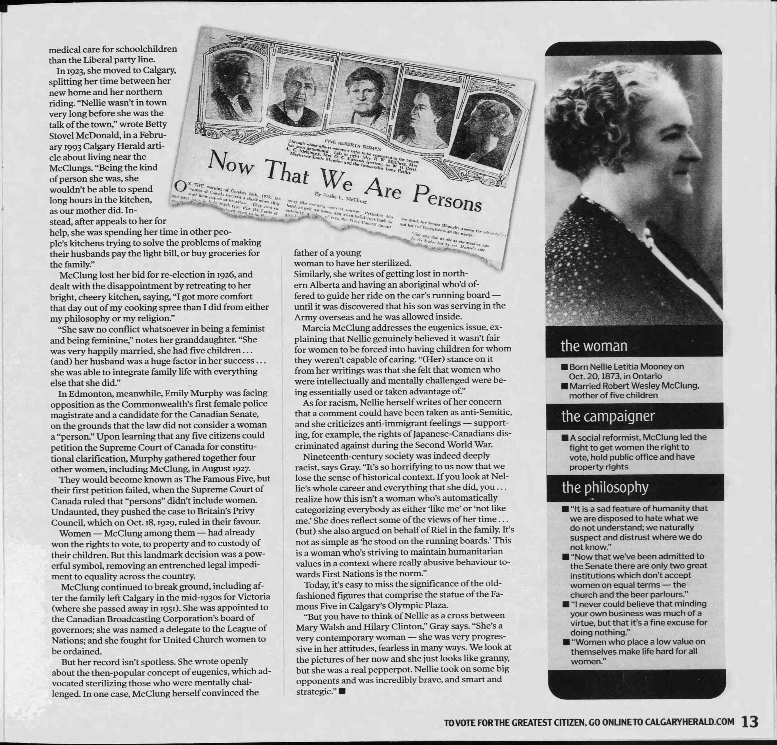 On this day: Famous 5 suffragette Nellie McClung born 150 years ago ...