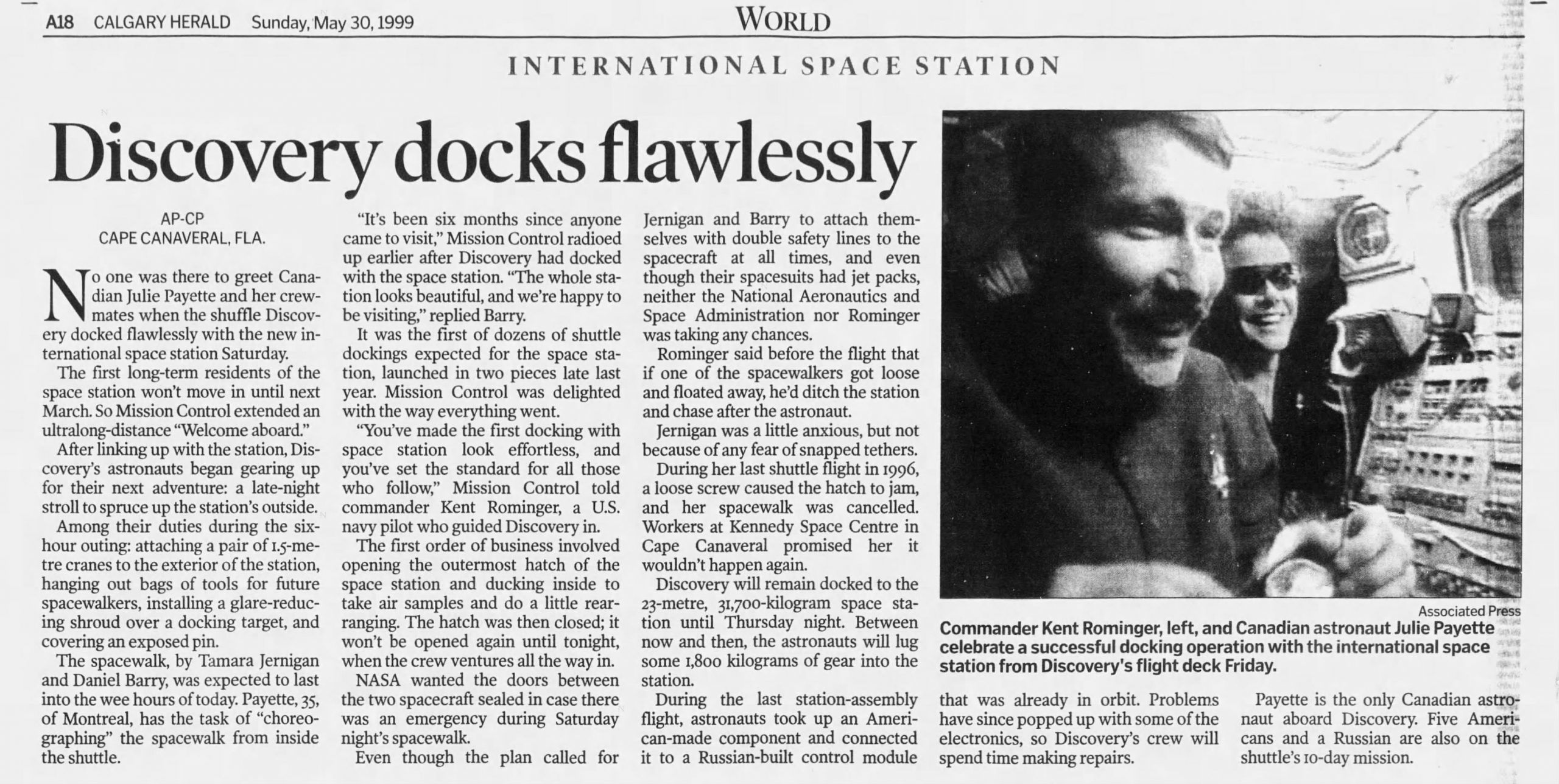 Today in history, the Discovery docks at the Int'l Space Station ...