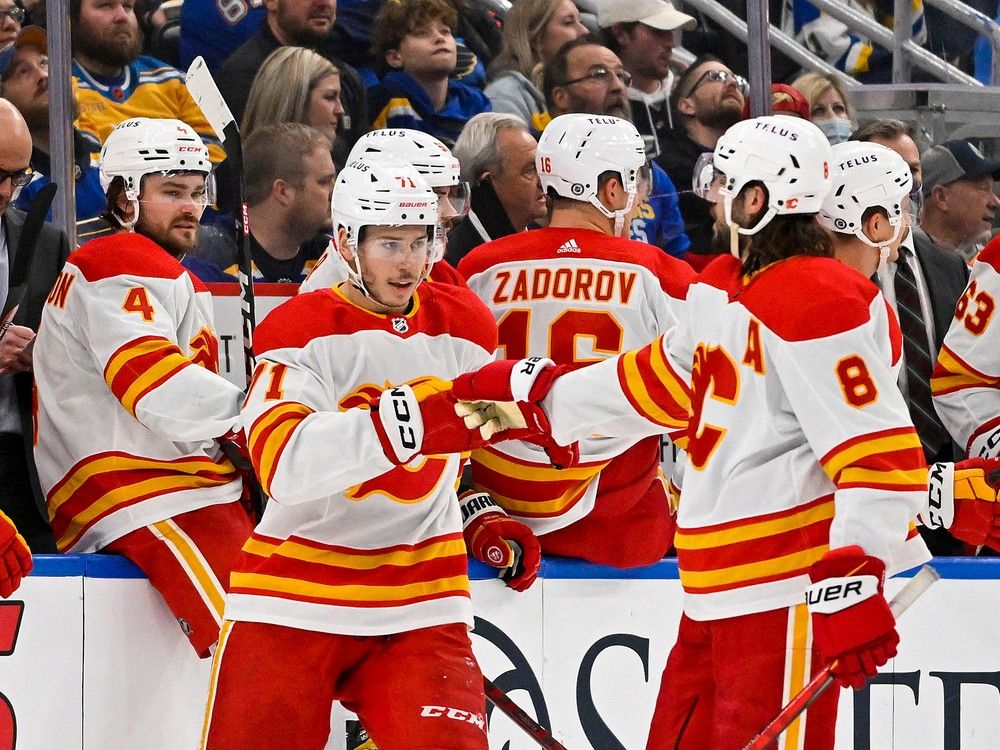 Duehr scores first NHL goal, Flames defeat Blues for first win on trip ...