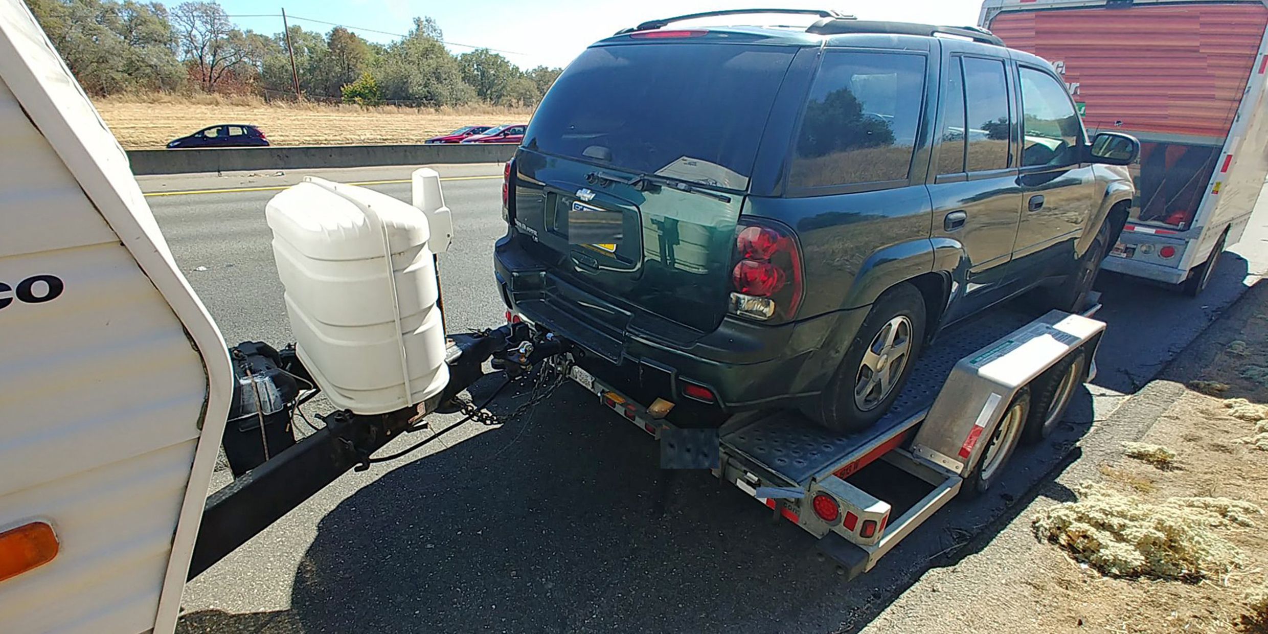 California police pull over truck pulling trailer with SUV pulling a ...