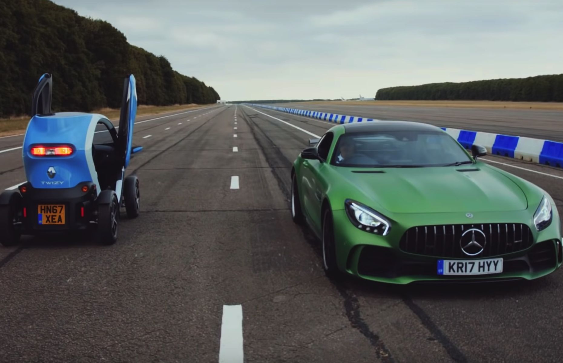 Watch: tiny electric Renault drag races reversing Mercedes-AMG GTR ...