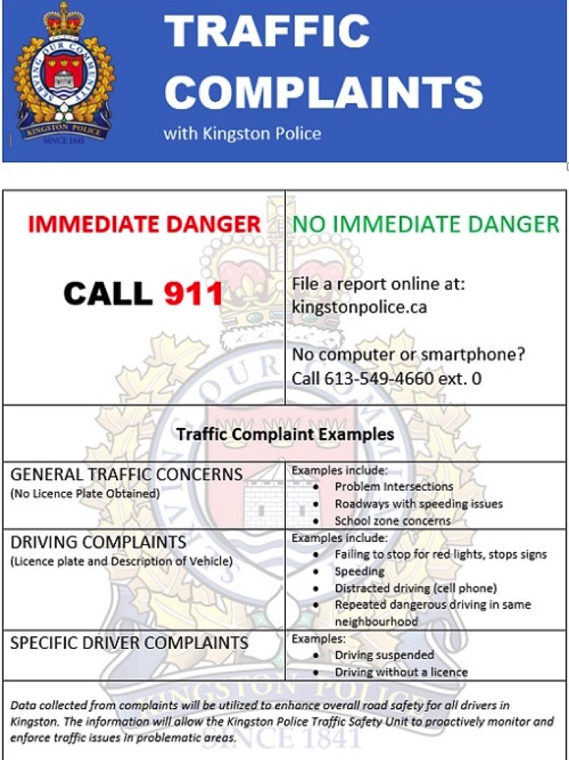 Kingston police launch official Traffic Complaint Letter program | Driving