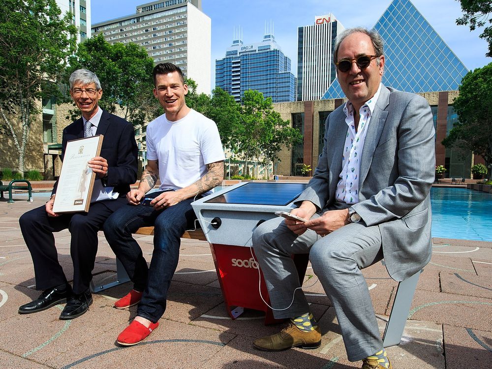 New solar-powered benches in Edmonton charge your phone on the go ...