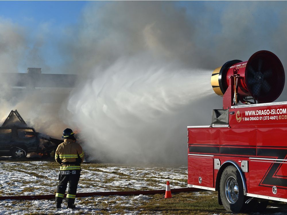 Bringing in the big guns: Leduc firefighters check out new water cannon ...