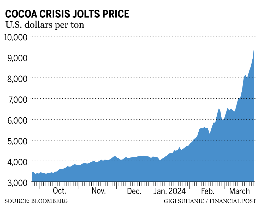 Cocoa is more expensive than copper as it tops $9,000 | Financial Post
