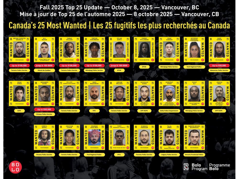 Bolo Program Unveils New Top 25 of Canada's Most Wanted Fugitives With ...