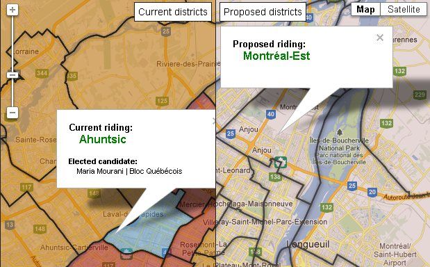 Showing electoral district changes with Google Maps | Montreal Gazette
