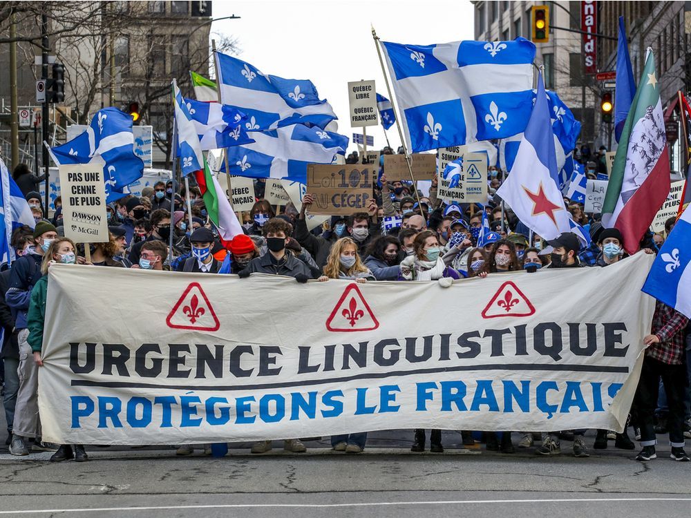 Protesters rally in Montreal to defend French language | Montreal Gazette