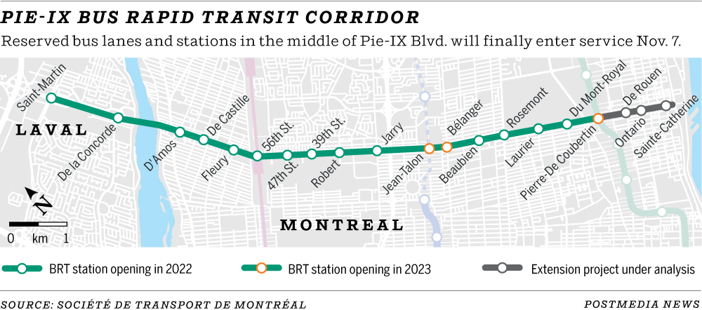 Pie-IX Blvd. bus rapid transit corridor to open Nov. 7 | Montreal Gazette