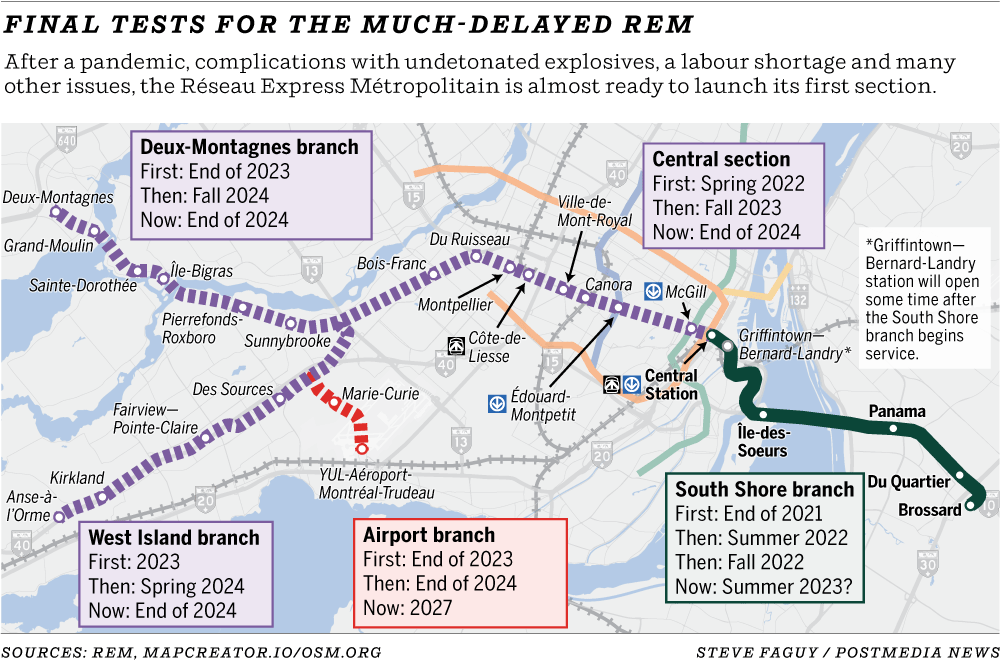 REM's Brossard-Montreal line scheduled to start running by mid-August ...