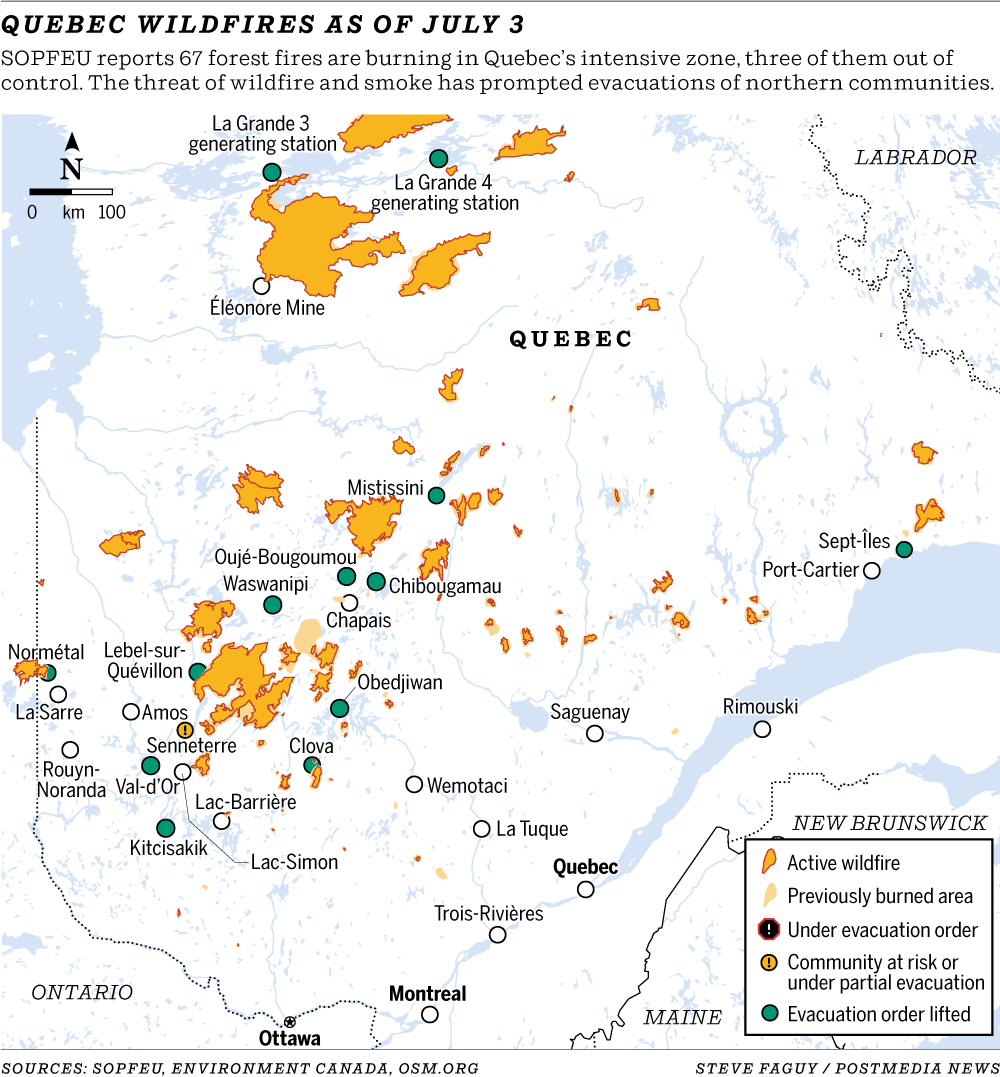 Quebec forest fire situation continues to improve with rain: SOPFEU ...