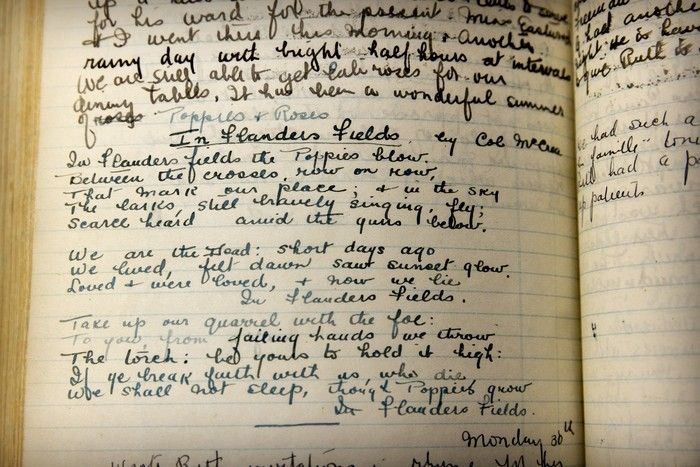 Handwritten copies of In Flanders Fields are artifacts of remembrance ...