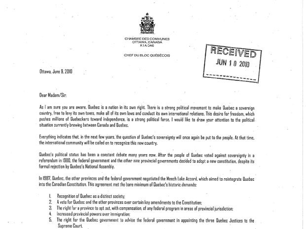 Gilles Duceppe's letter announcing a new referendum | National Post