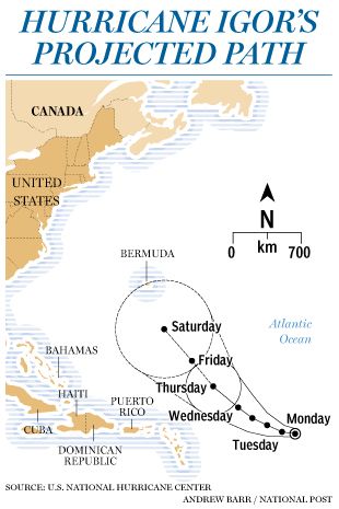 Graphic: Hurricane Igor's projected path | National Post