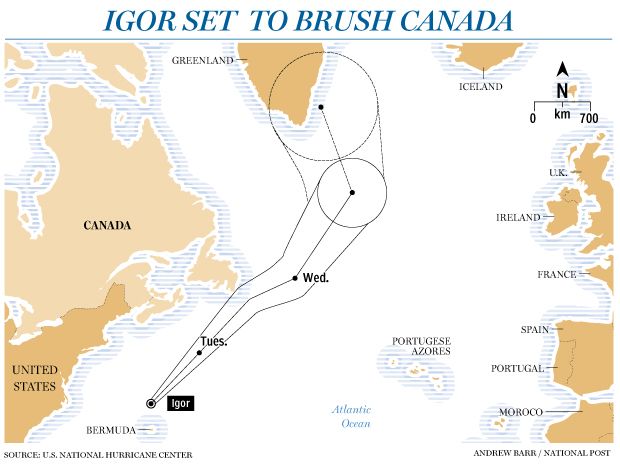 Graphic: Hurricane Igor set to brush Maritimes, Newfoundland | National ...