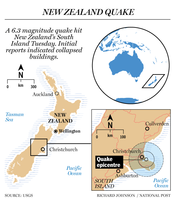 Graphic: New Zealand earthquake locator map | National Post