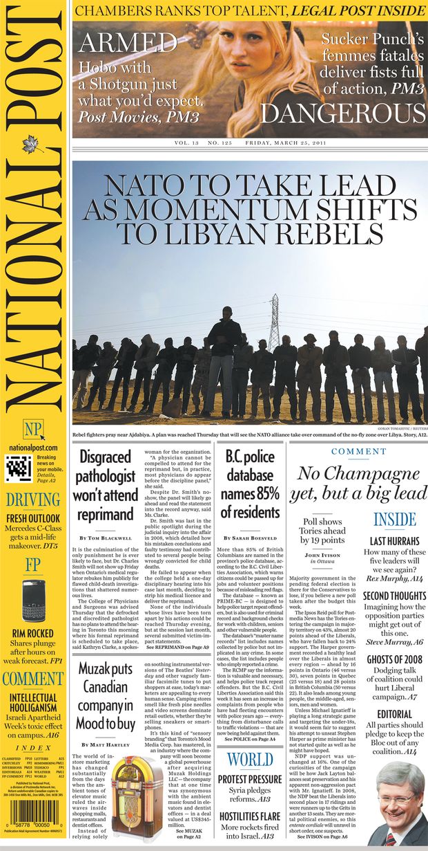National Post front page for March 25, 2011 | National Post