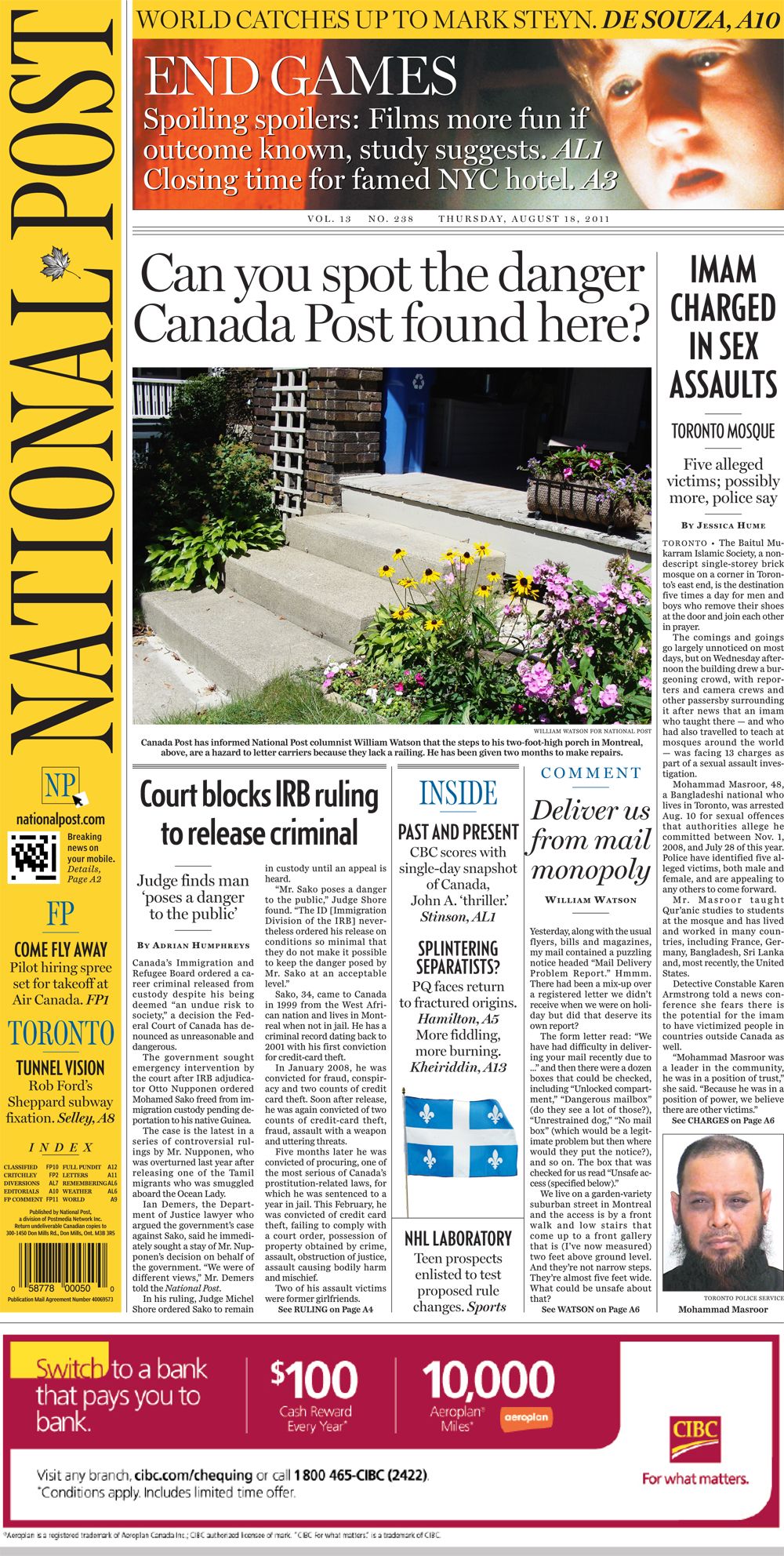 National Post front page for August 18, 2011 | National Post