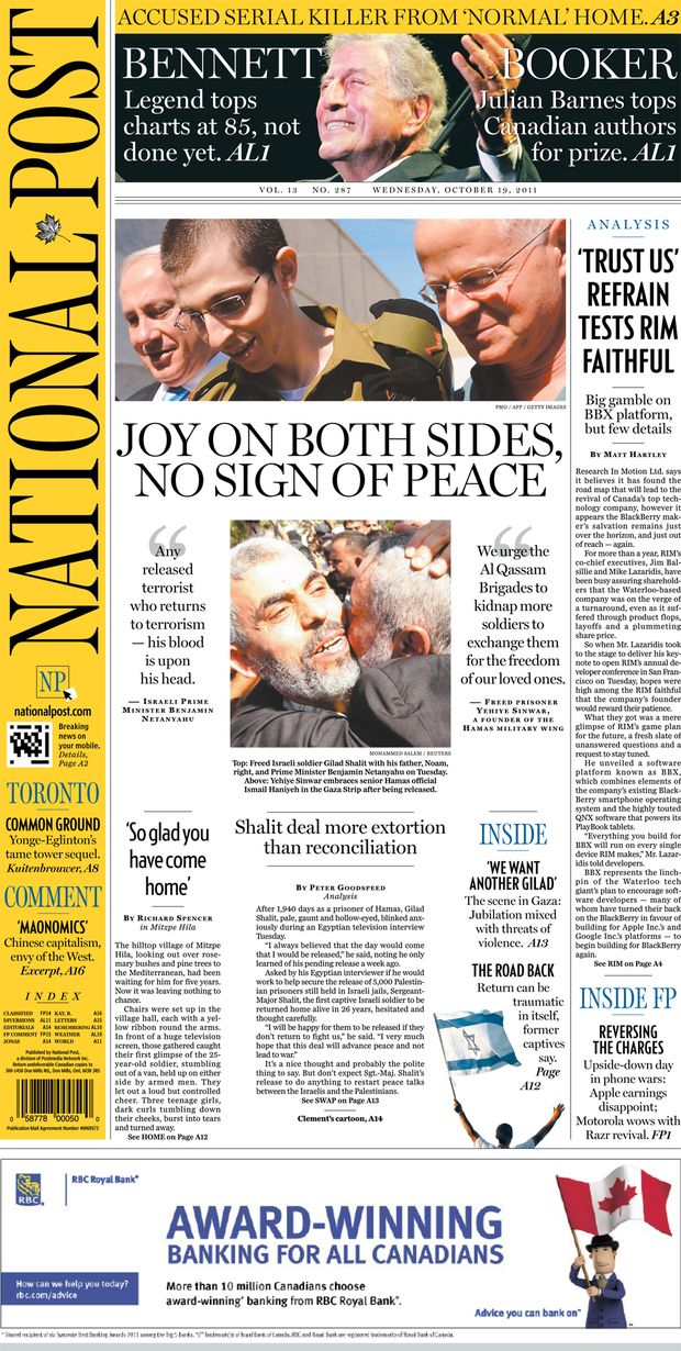 National Post front page for October 19, 2011 | National Post