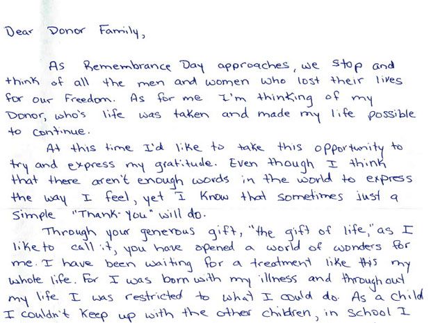 Anonymous letters connect donor families with organ recipients ...