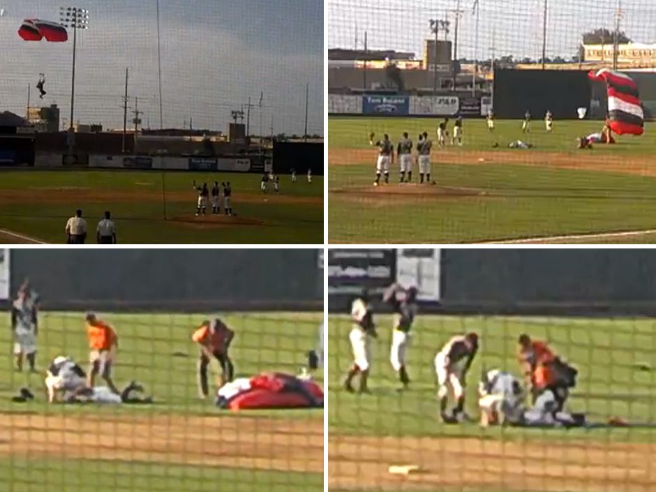 Baseball player kicked in the face by skydiver has a concussion ...