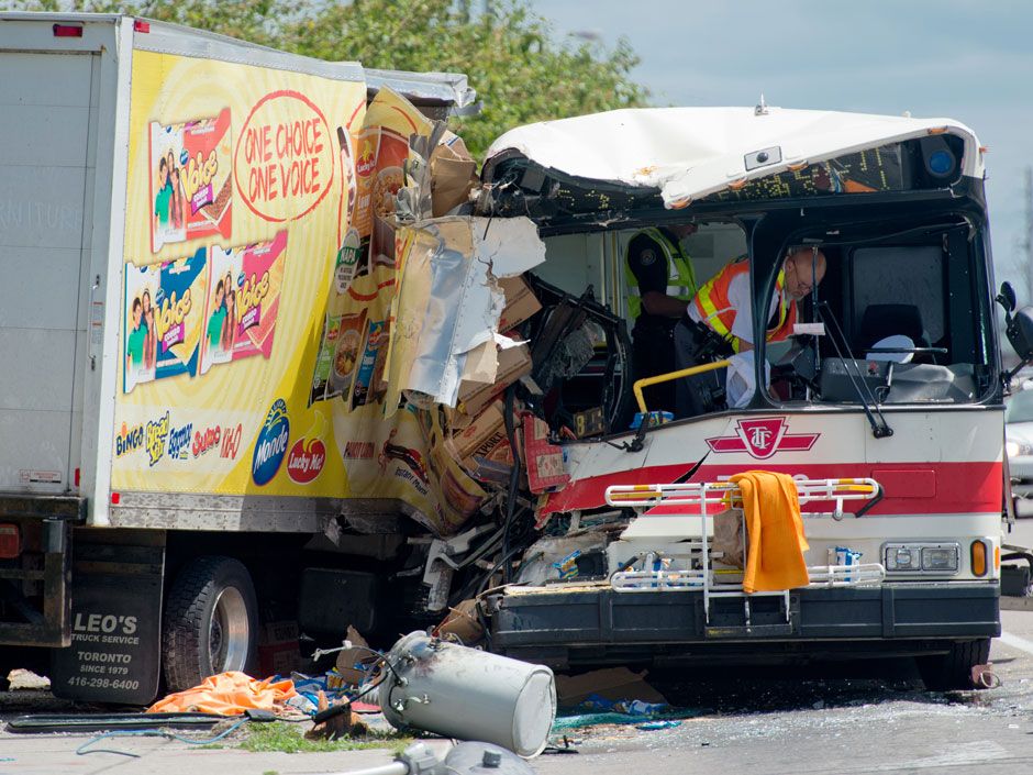 TTC bus crash leaves one dead and 12 injured after cube van slams into ...