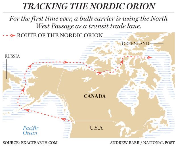 Northwest Passage crossed by first cargo ship, the Nordic Orion, heralding new era of Arctic ...