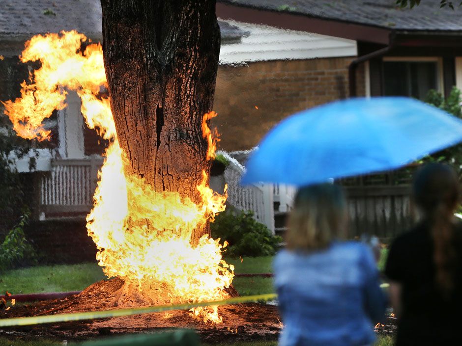 Lightning strike sets gas line ablaze as storm hammers Windsor ...