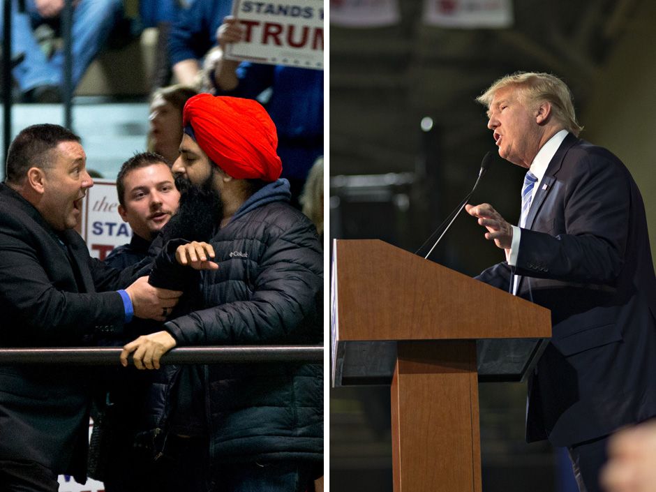Donald Trump appears to mock protester wearing turban at Iowa campaign ...