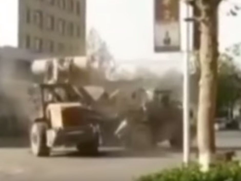 Video catches bulldozers from rival construction companies battling in ...