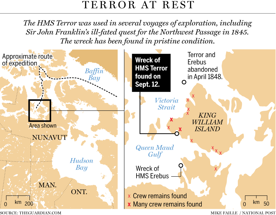 Submerged wreck of HMS Terror, second missing ship from ill-fated ...
