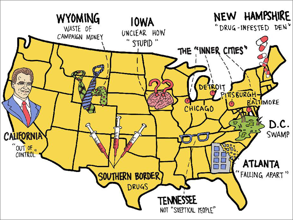 A Donald Trump map of America: President has colourful words for places ...