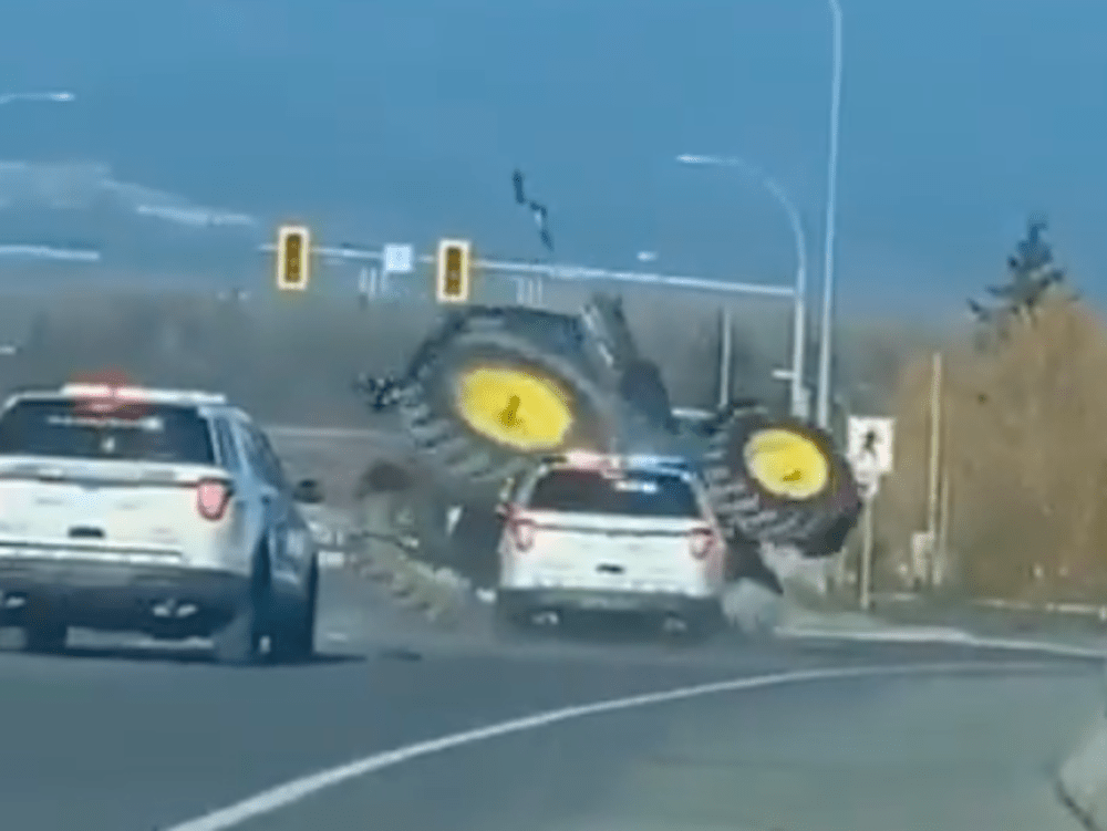 Man in custody after tractor rolls over in B.C. highway police chase ...