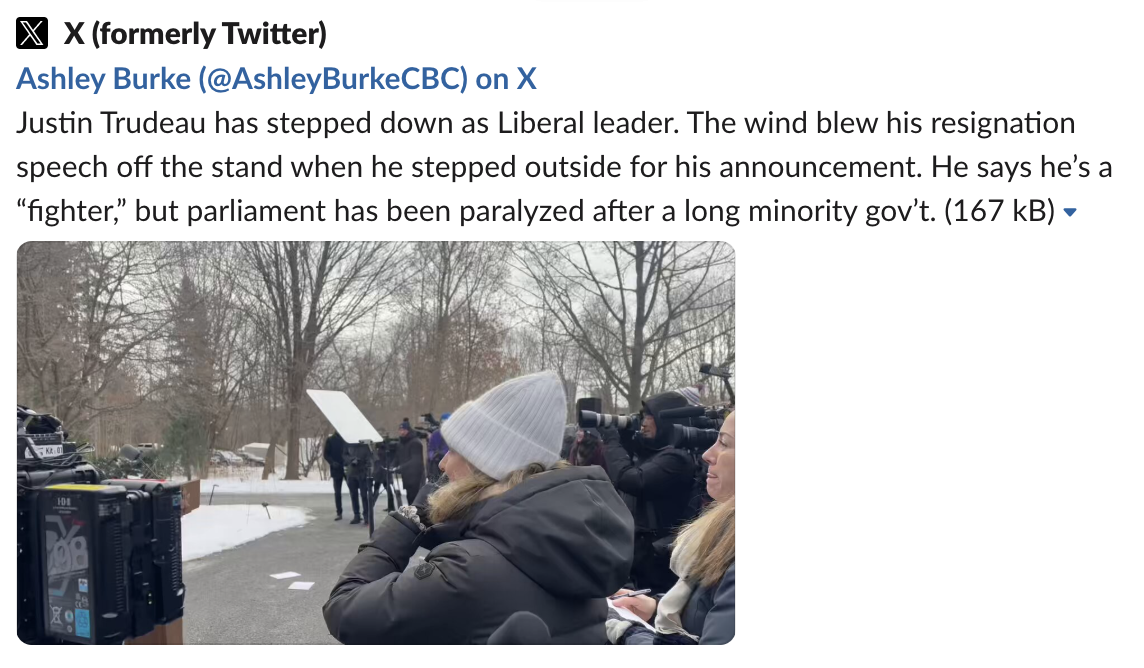 Justin Trudeau podium papers blown away before resignation speech ...