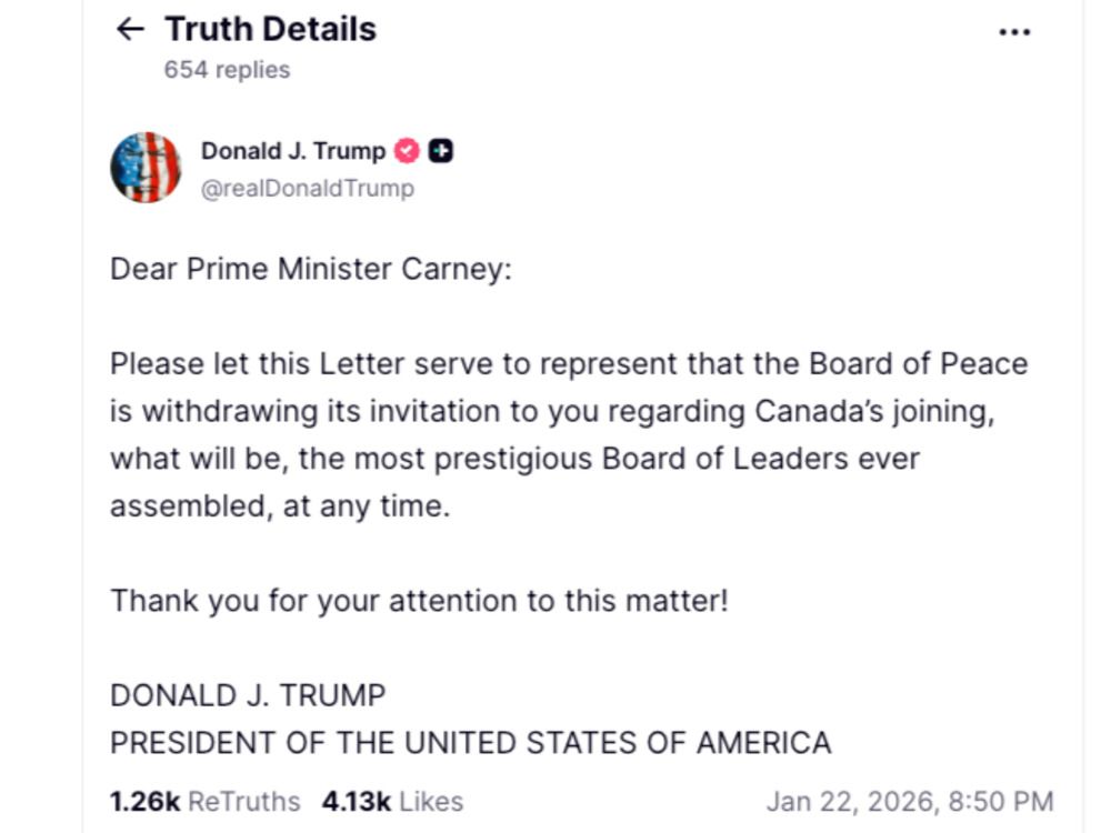 Trump says Board of Peace is withdrawing its invitation to Carney ...