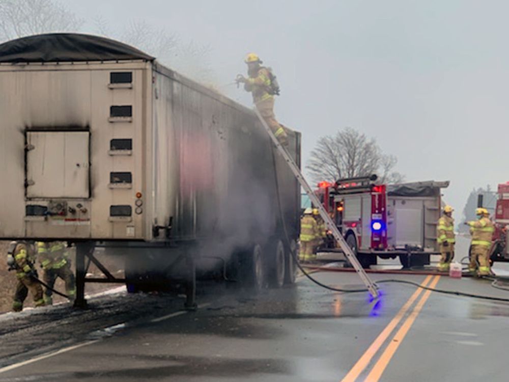 Brant firefighters work to control tractor-trailer fire | Brantford ...