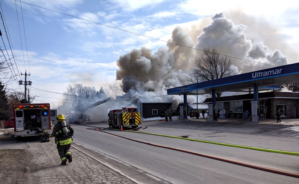 Fire crews battle blaze next to gas station near downtown Meaford ...