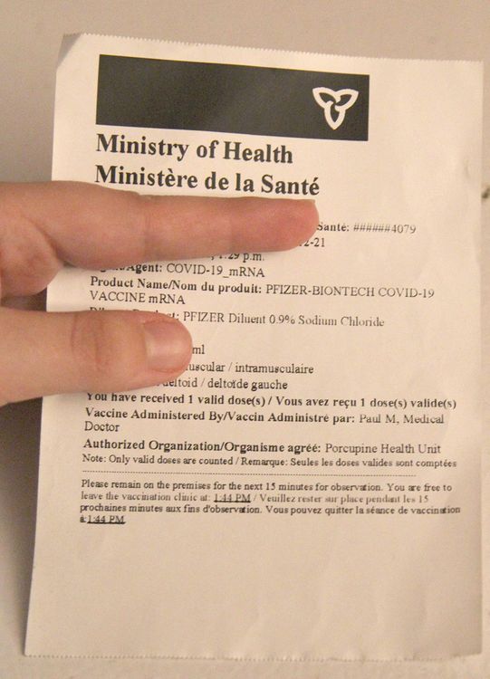 Vaccince certificates can get laminated | Sault Star