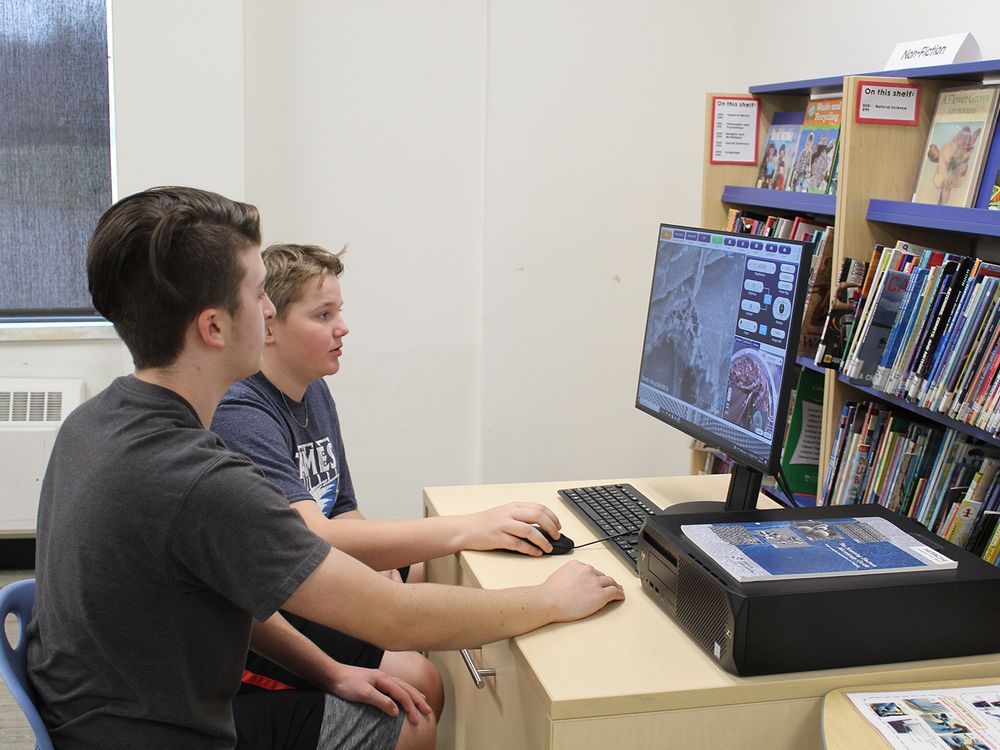 James Hillier students work with electron microscope | Brantford Expositor James Hillier students work with electron microscope | Brantford Expositor