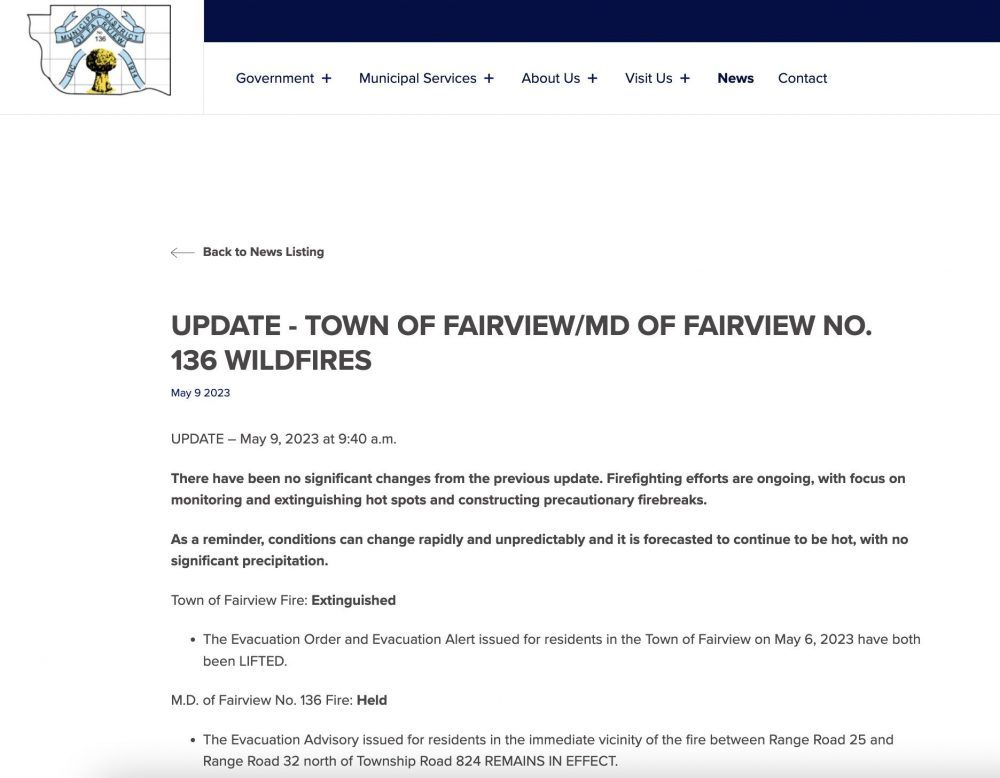 MAY 9 UPDATE: Wildfires in the Peace River and Fairview area | Fort ...