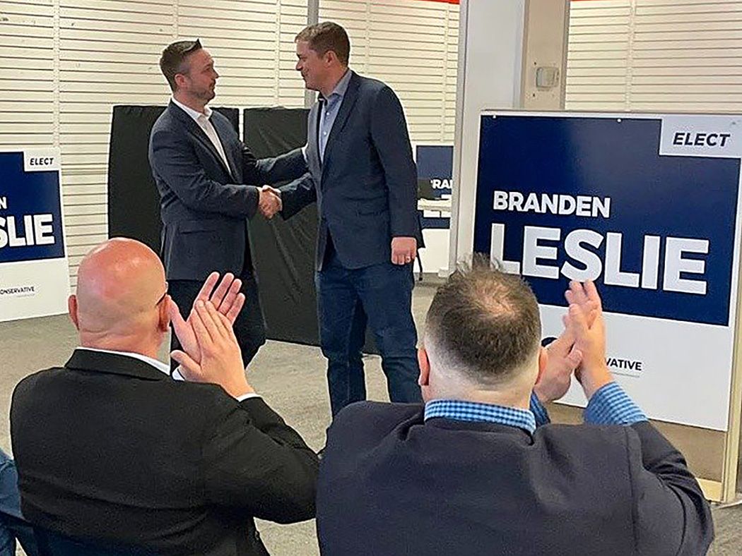 Conservative House Leader Andrew Scheer visits with candidate Branden ...