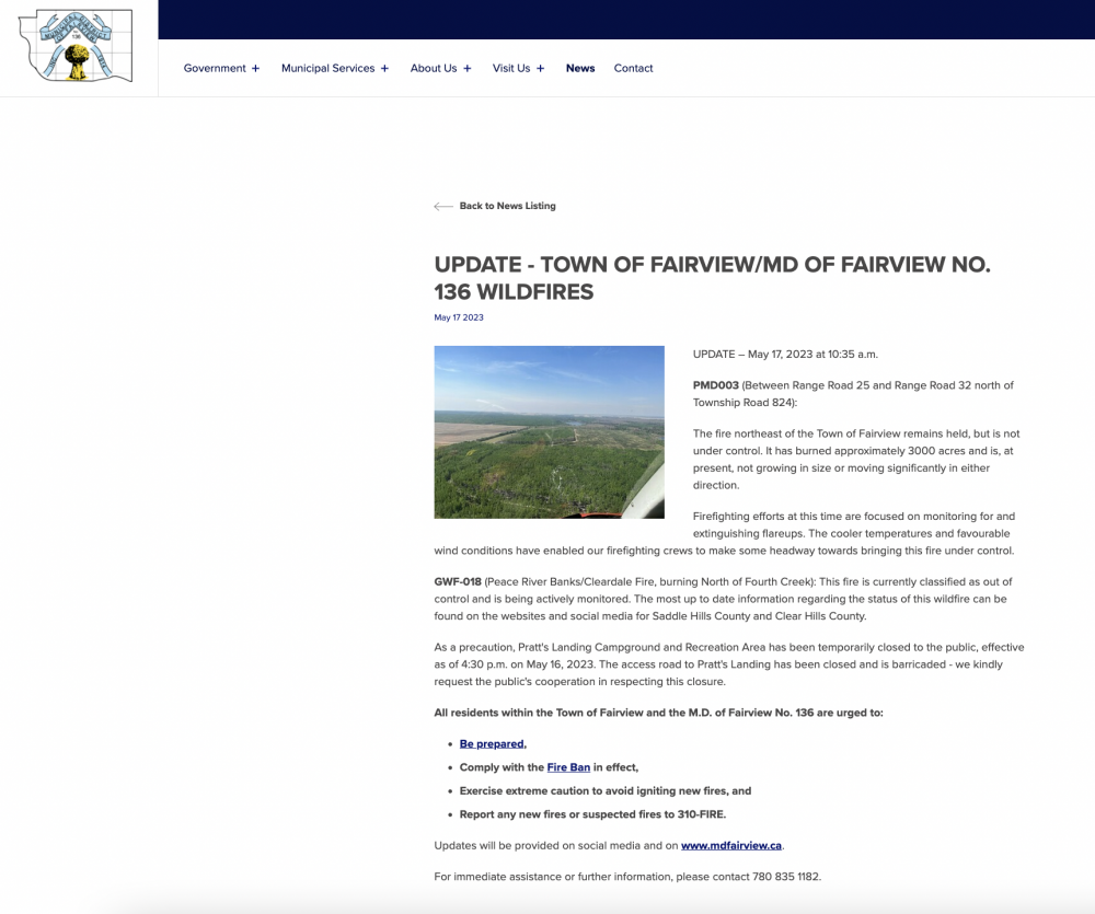 MAY 17 UPDATE - Wildfires in the Peace River and Fairview areas ...