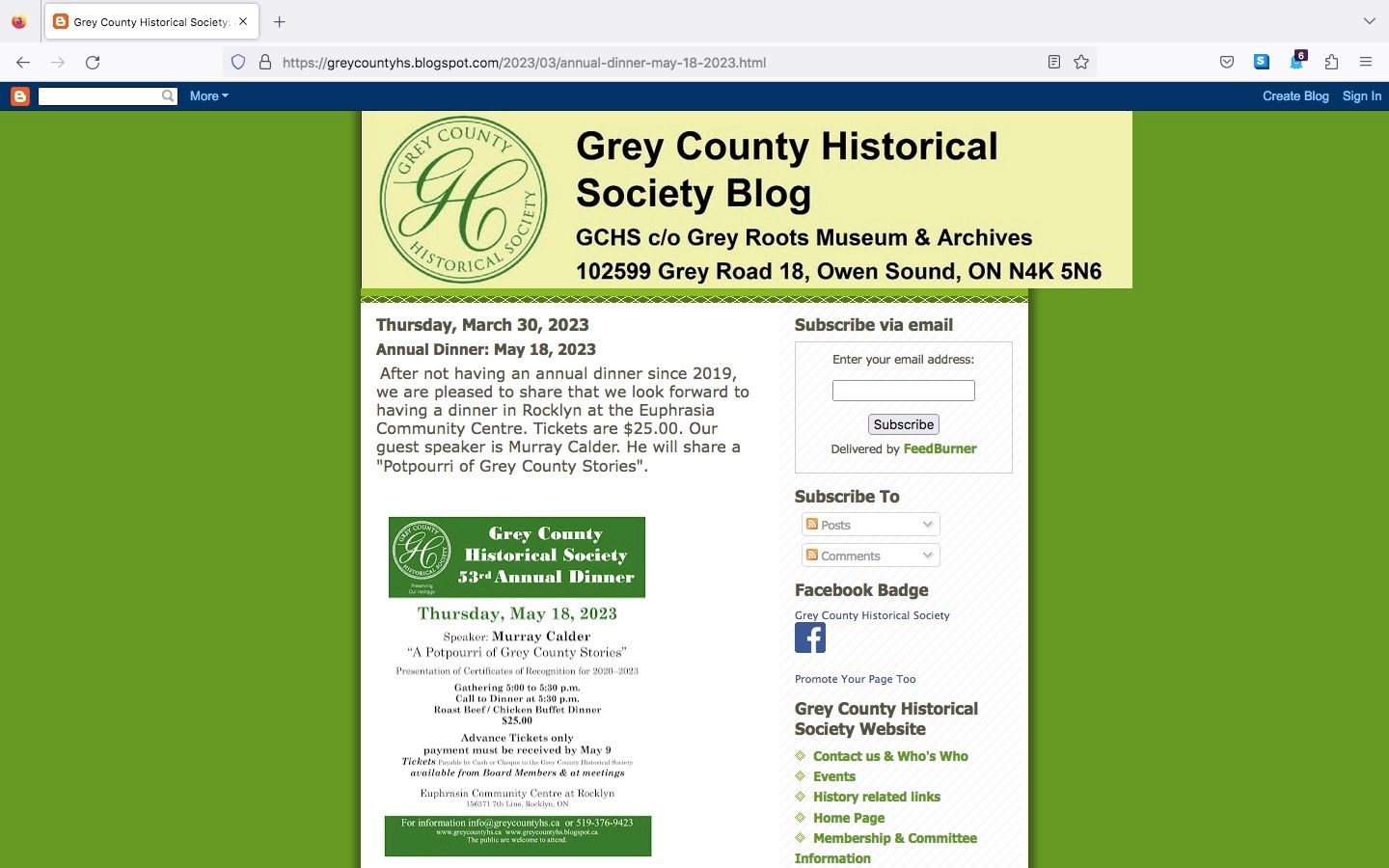 Grey historical society dinner will honour local contributions | Owen ...